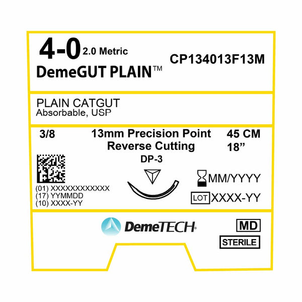 DemeTECH 13” Plain Gut 4-0 Absorbable Beige DP-3 Suture at Delasco ...