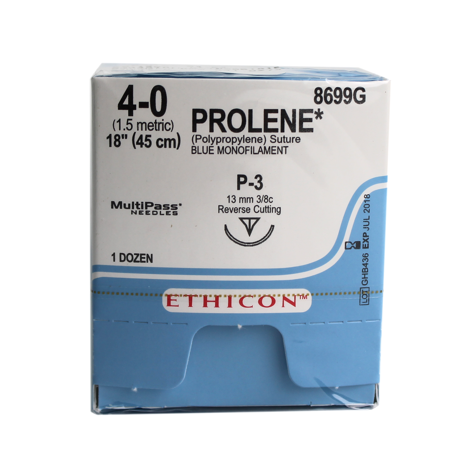 Ethicon 8699G Prolene Polypropylene Suture, Monofilament, 4-0, Non-Abs - Delasco