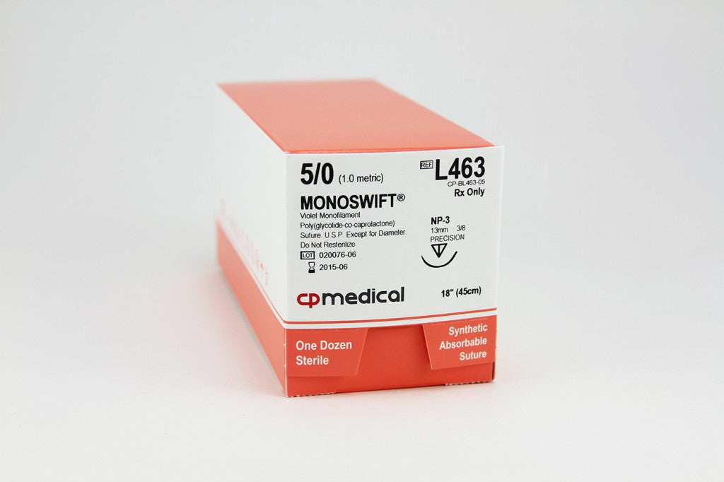 CP Medical PGCL Monofilament 25, 5-0, Absorbable Suture, NP-3, Violet ...