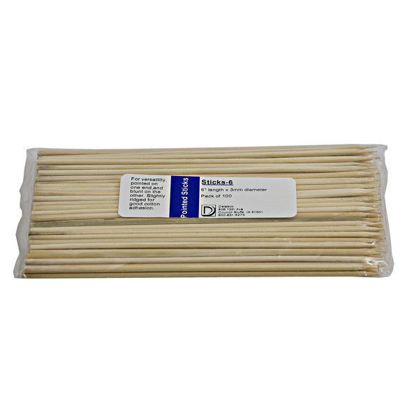 Pointed Applicator Sticks, 6" long, Pack of 100 - Delasco
