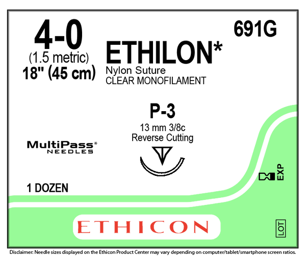 Ethicon Ethilon, Monofilament, 4-0, Non-absorbable, P-3, Clear, 18 ...
