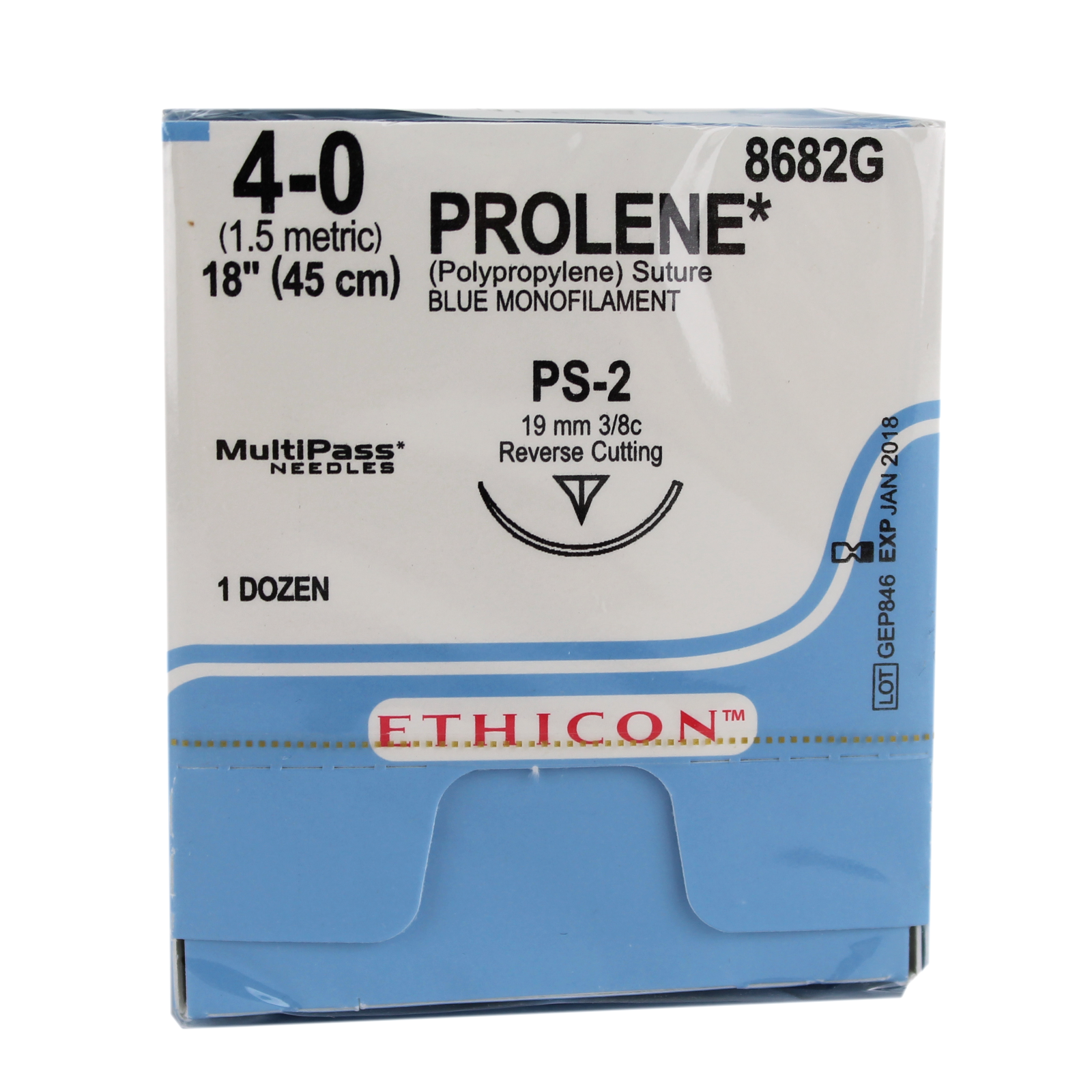 Ethicon 8682G Prolene Polypropylene Suture, Monofilament, 4-0, Non-Abs - Delasco